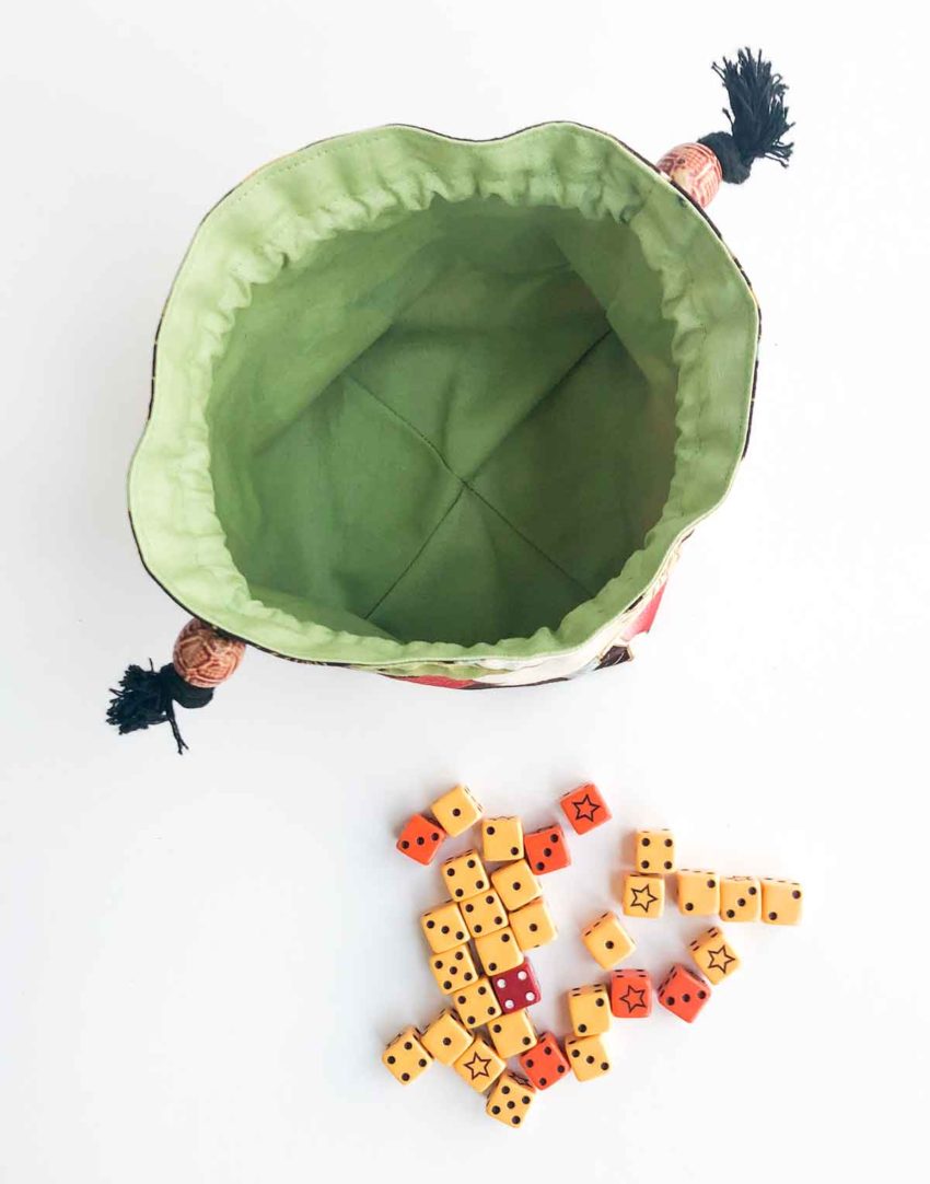 How to Make a Flat, Square Bottom Drawstring Dice Bag (Free Pattern ...