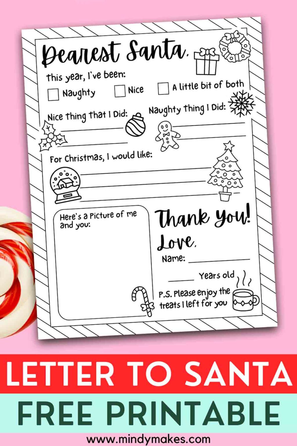 Adorable Letter to Santa Printable for Kids (Free Template) - MindyMakes