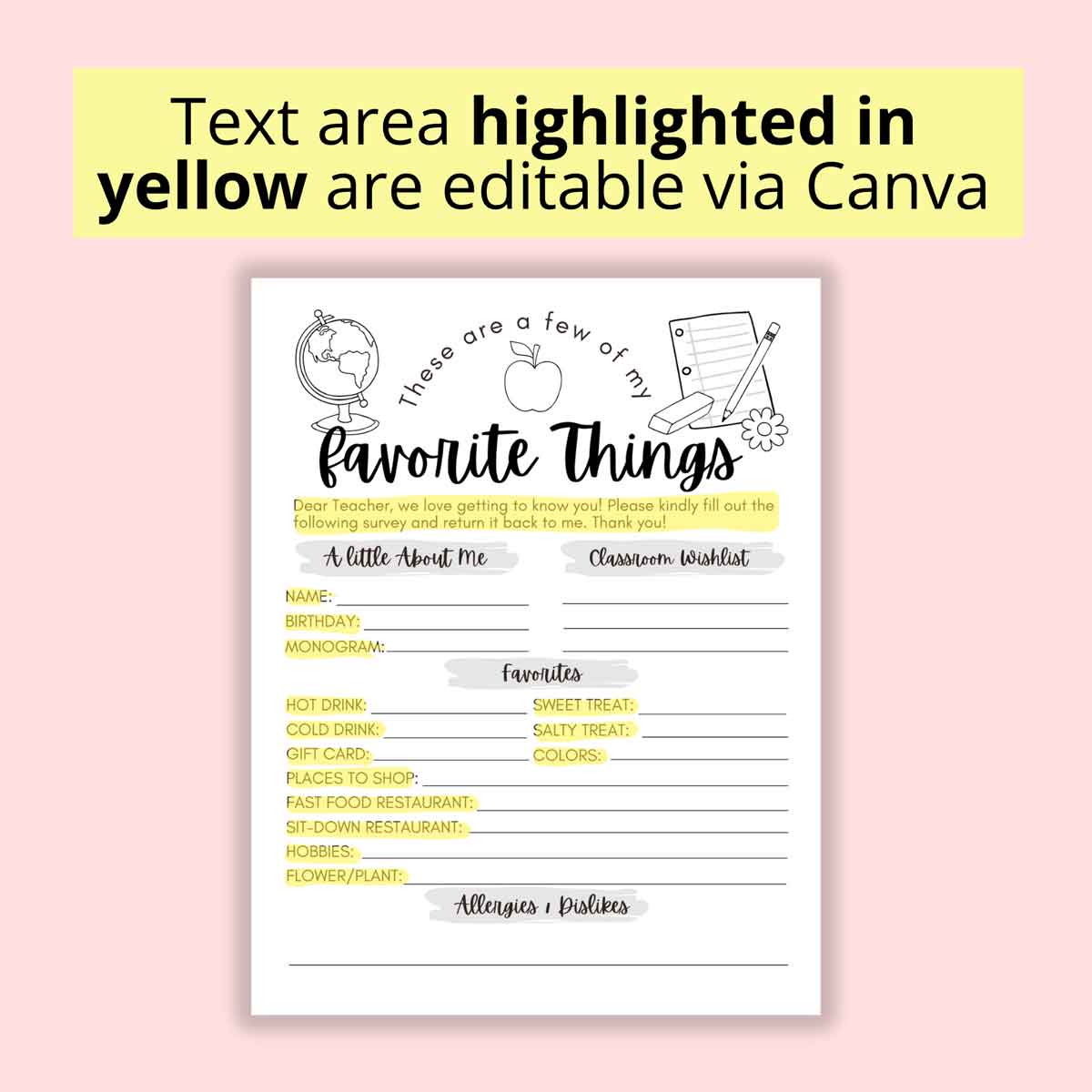 FREE! Printable Teacher Favorite Things - MindyMakes