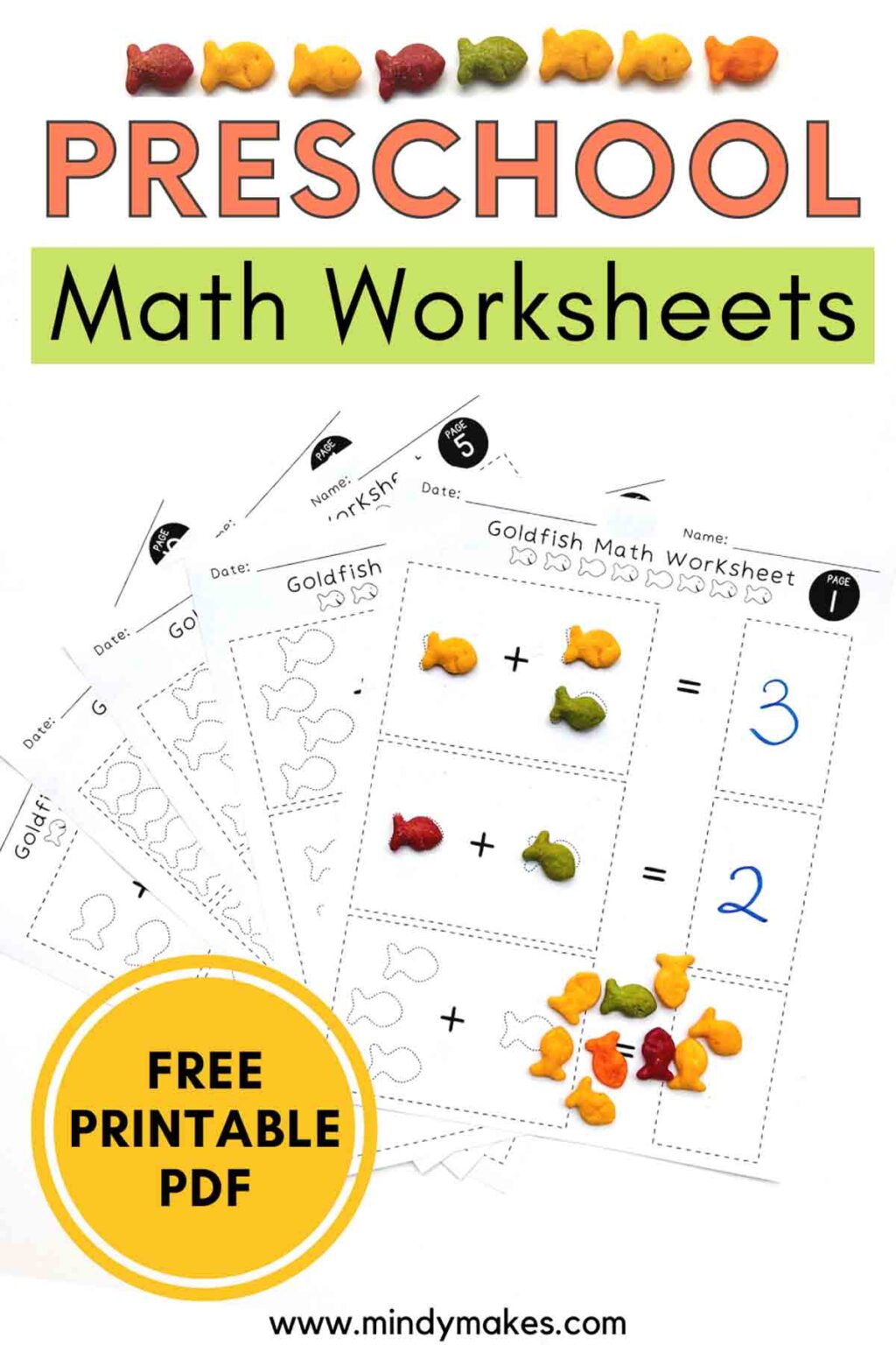 Goldfish Addition Worksheets for Preschool (Free PDF) - MindyMakes