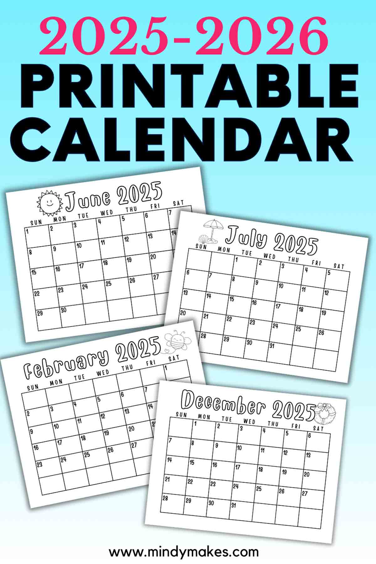 Free Printable Calendar for Kids - Regular and Blank Version (2025-2026 ...