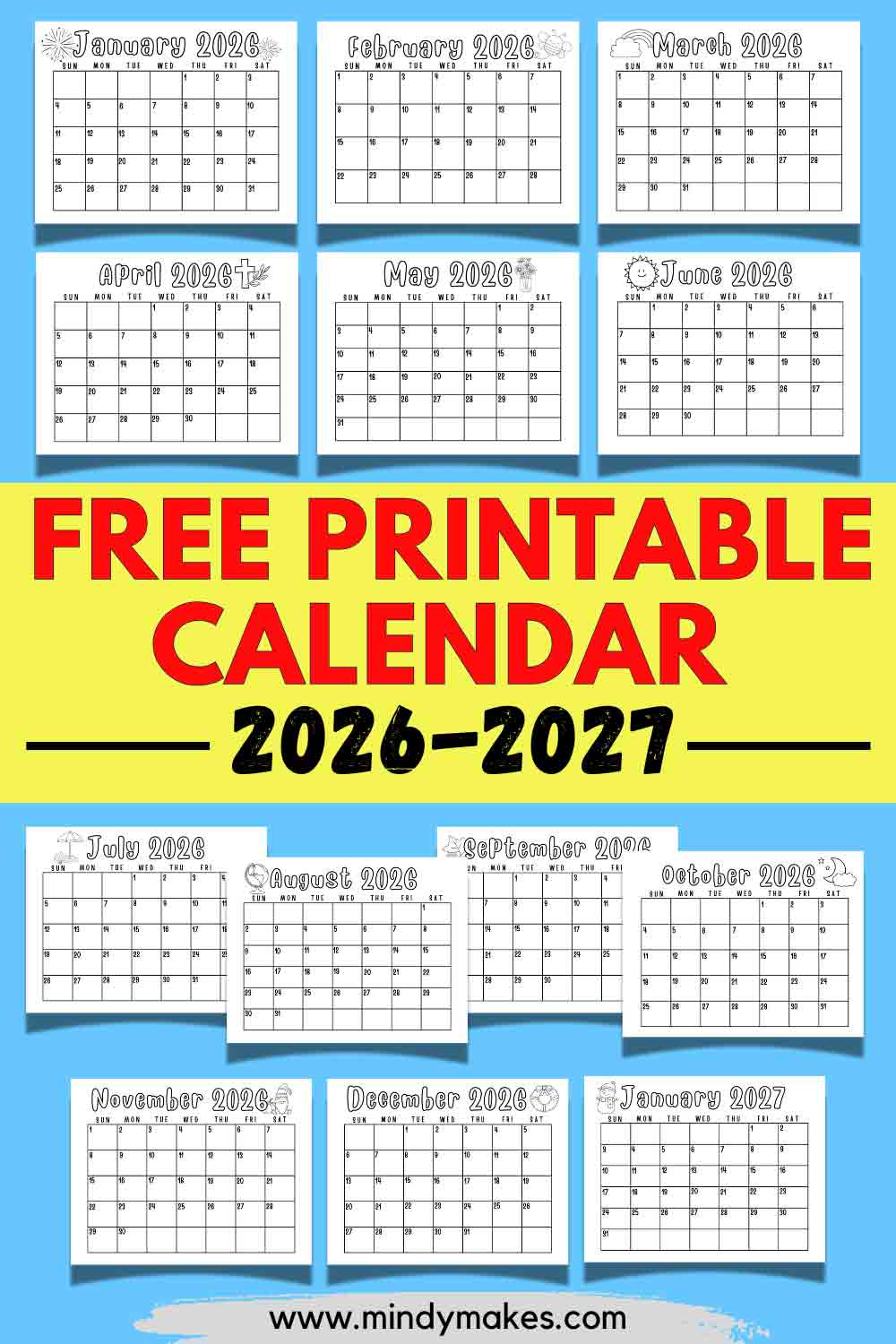 Free Printable Calendar for Kids - Regular and Blank Version (2026-2027 ...